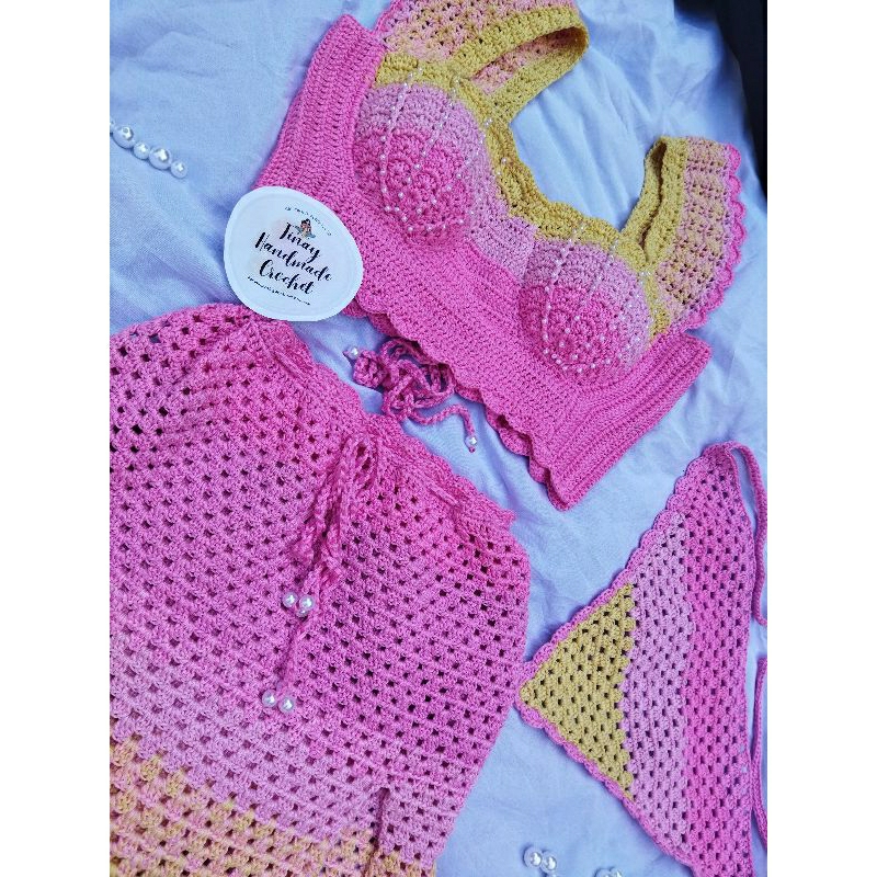 4in1Padded Crochet Mermaid Shell Tops and Skirt Summer Ootd | Shopee ...