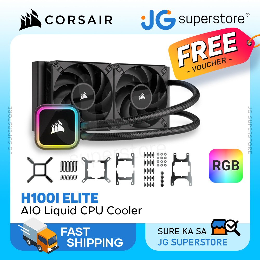 CORSAIR H100i Elite Liquid CPU Cooler w/2x AF120 Elite Fan, RGB Pump ...