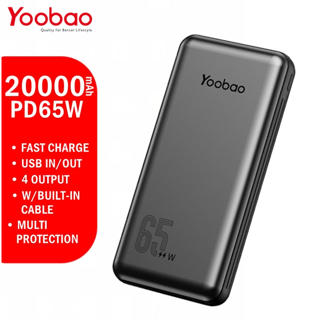 Yoobao Lc6-65W 20000mAh High Capacity Multi-functional Power Bank with Built-in Cable | Shopee ...