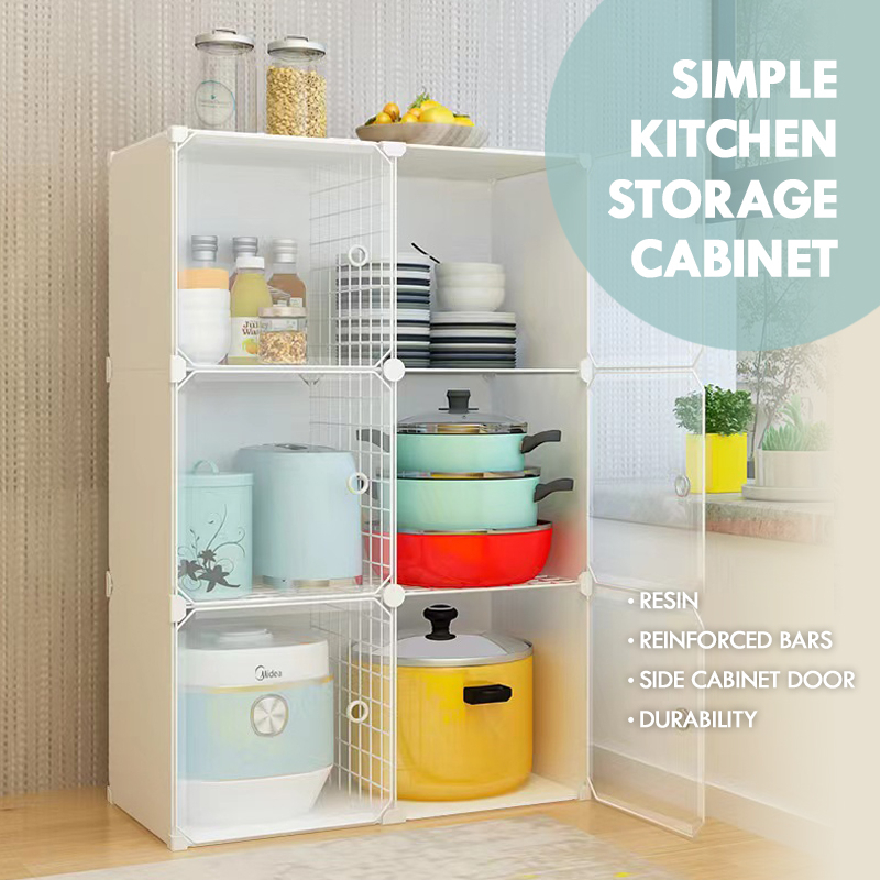 Kitchen multi-layer shelving storage cabinet with door multi-functional ...