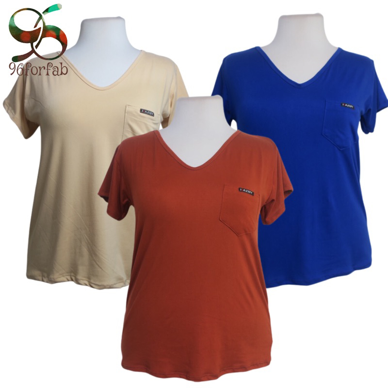 Plus Size Plain Vneck Up to 3XL Tshirt tops Stretchable Basic Simple Tshirt Oversized Cotton ...
