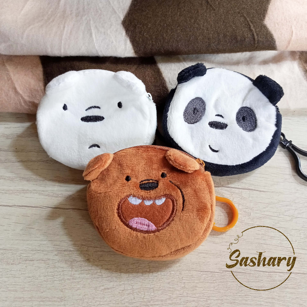 We Bare Bears Plush Wallet/Coin Purse with Keychain Holder (Grizzly ...