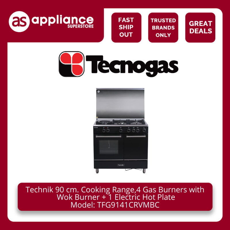 Technik 90cm Cooking Range, 4 Gas Burners with Wok Burners + 1 Electric ...
