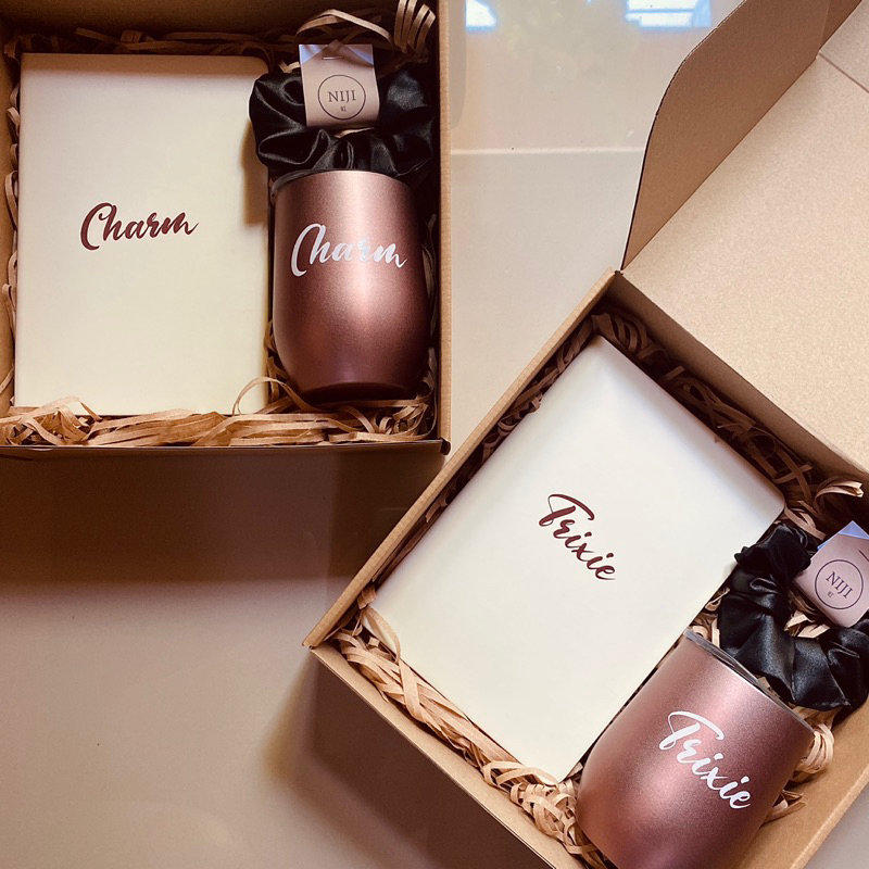 NIJI Charm Gift Box with personalized notebook, tumbler and scrunchie ...