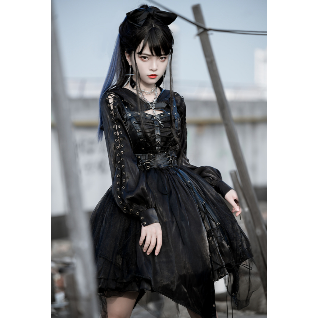 Gothic Fairy Dress Alternative Goth Visual Kei Grunge Black Harness ...