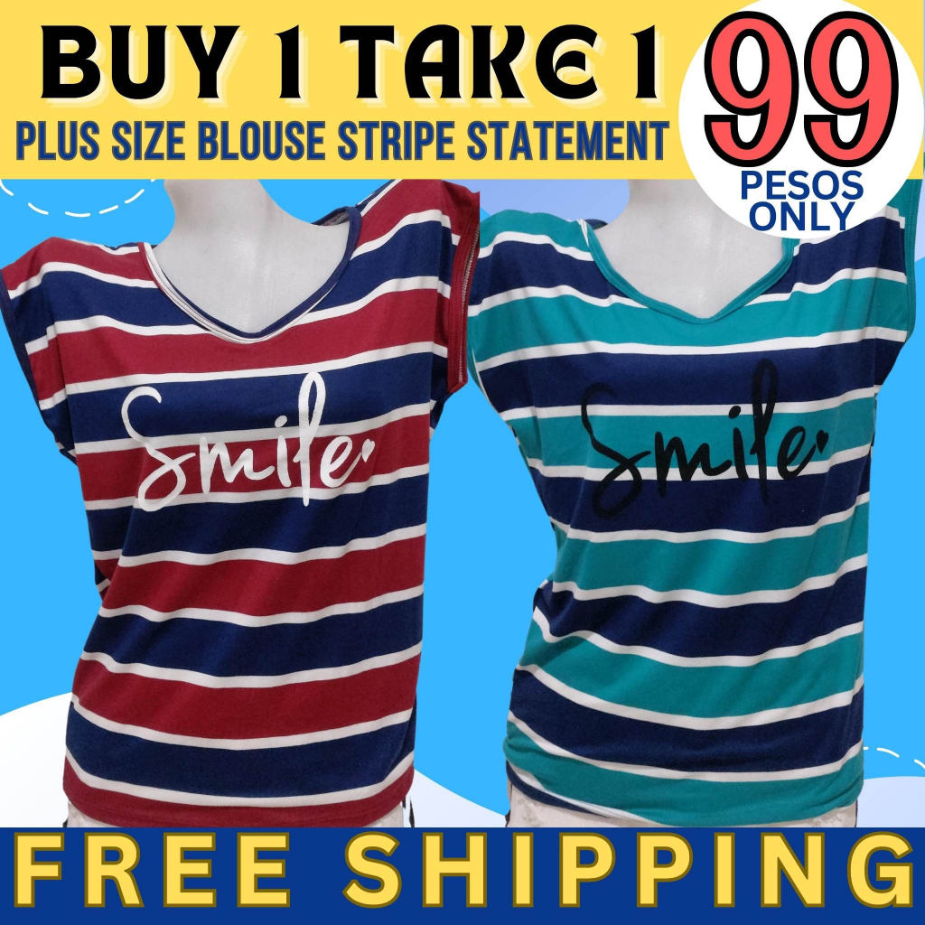 Plus size Smile Stripes 2pcs for 99 pesos only ( FIT XL) | Shopee ...
