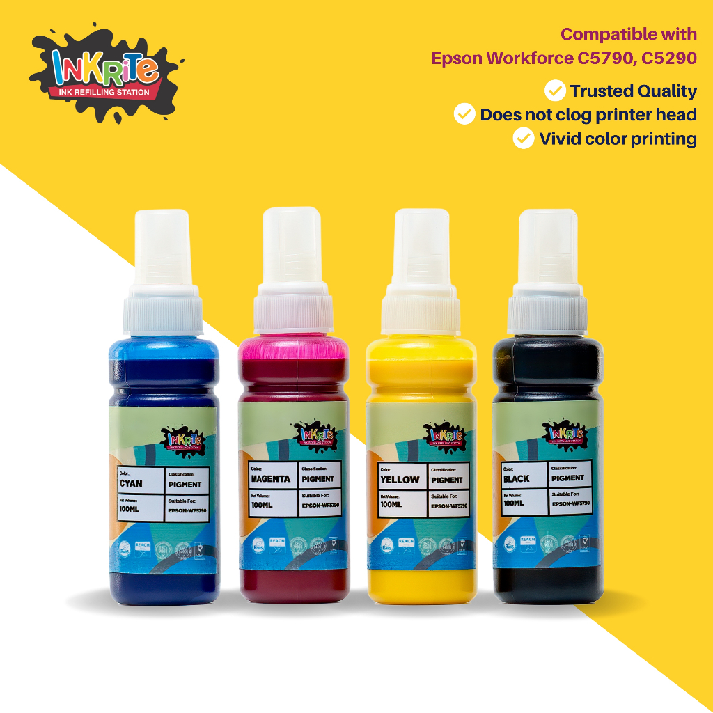Inkrite Pigment Ink for Epson WorkForce WF-C5790 WF-C5290, 100 ml ...