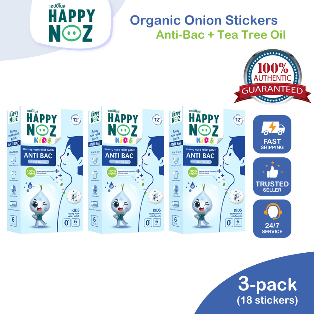 Happy Noz w/ Anti-Bac 100% Organic Onion Sticker - Blue Box - Bacterial Infections 3 Box ...