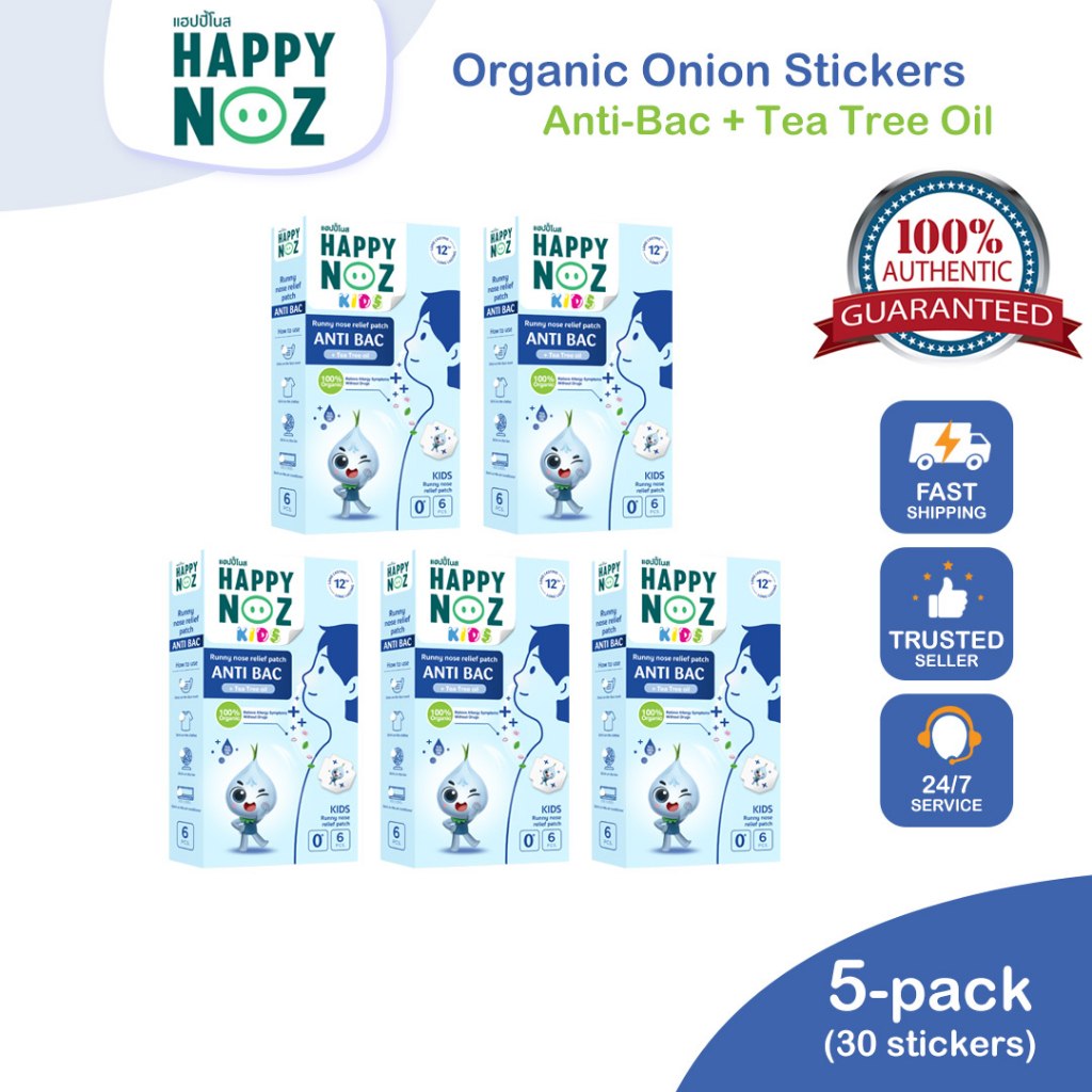 Happy Noz Anti-Bac Organic Onion Sticker for Baby and Kids Blue Box Bacterial Infections 5Boxes ...