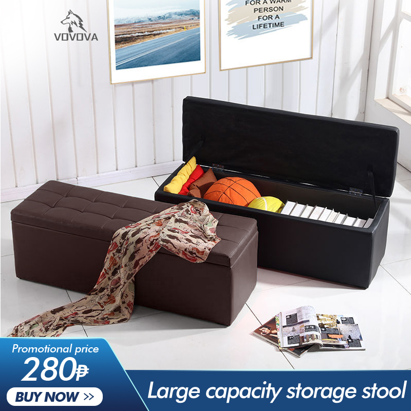 VOVOVA leather ottoman Storage box Rectangular storage stool organizer ...