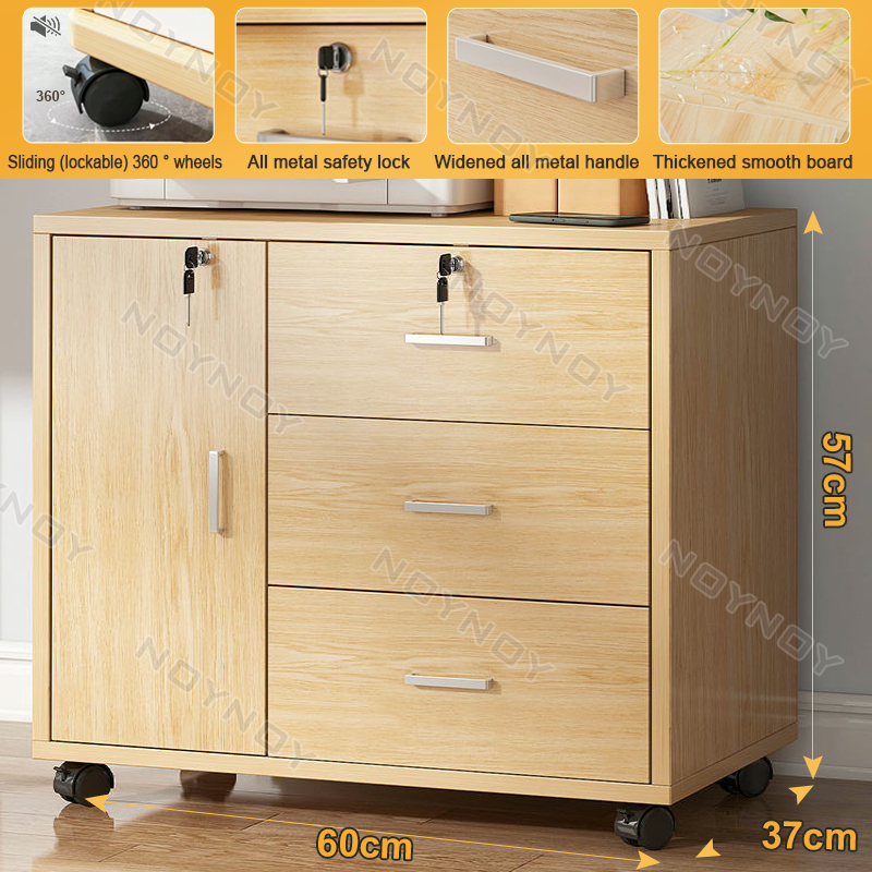 Home Office File Cabinet with Lock Wooden Locker Data Storage Cabinet ...