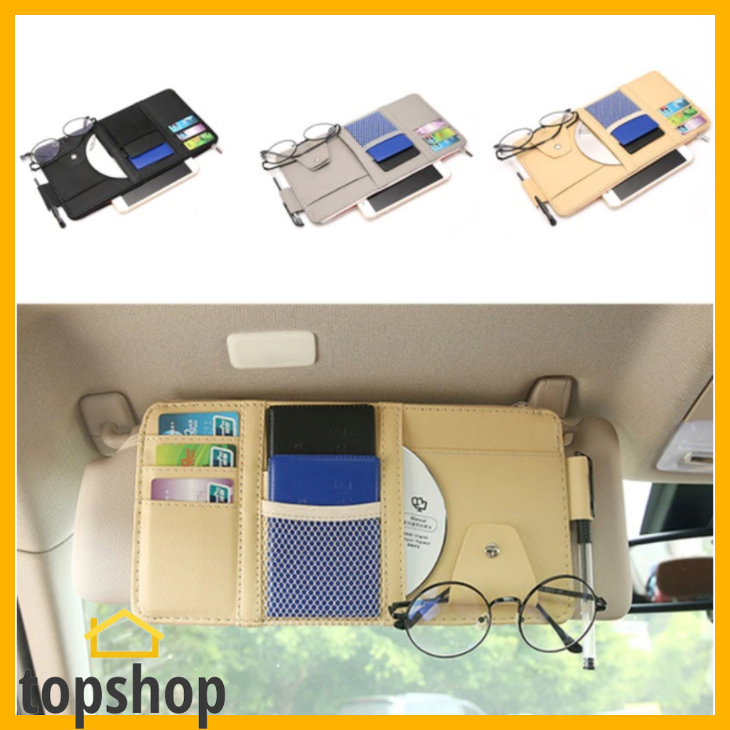 TOPSHOP Car Sun Visor Organizer Multi-Pocket Net Car Card Holder Pocket ...