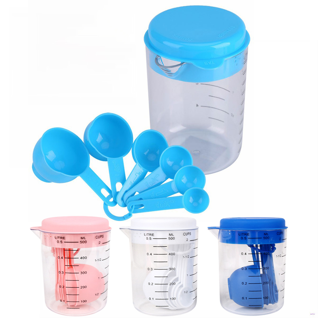 COD ️7 IN 1 Plastic Measuring Cups with Spoons Kitchen Mesurement Glass ...