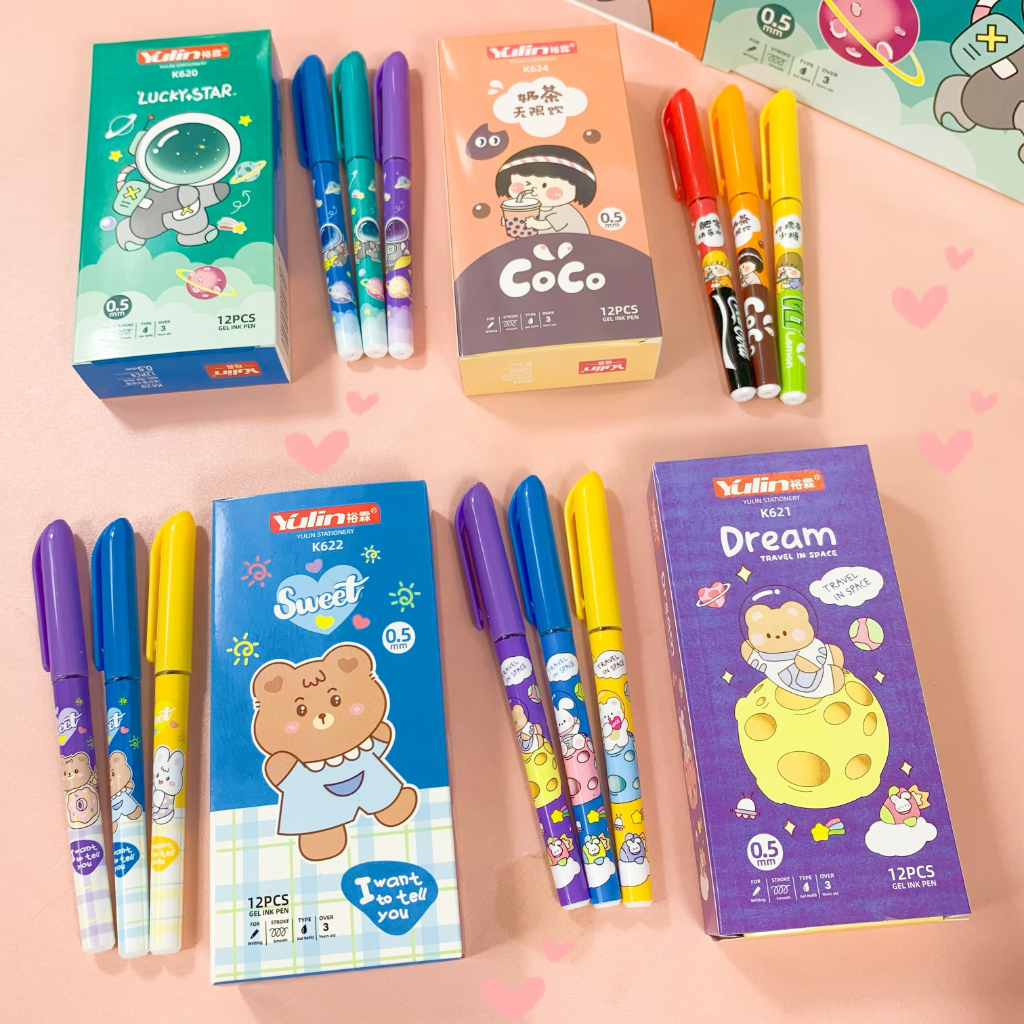 Black Gel Ink Pen 0.5mm Yulin 12/pcs per Box | Shopee Philippines