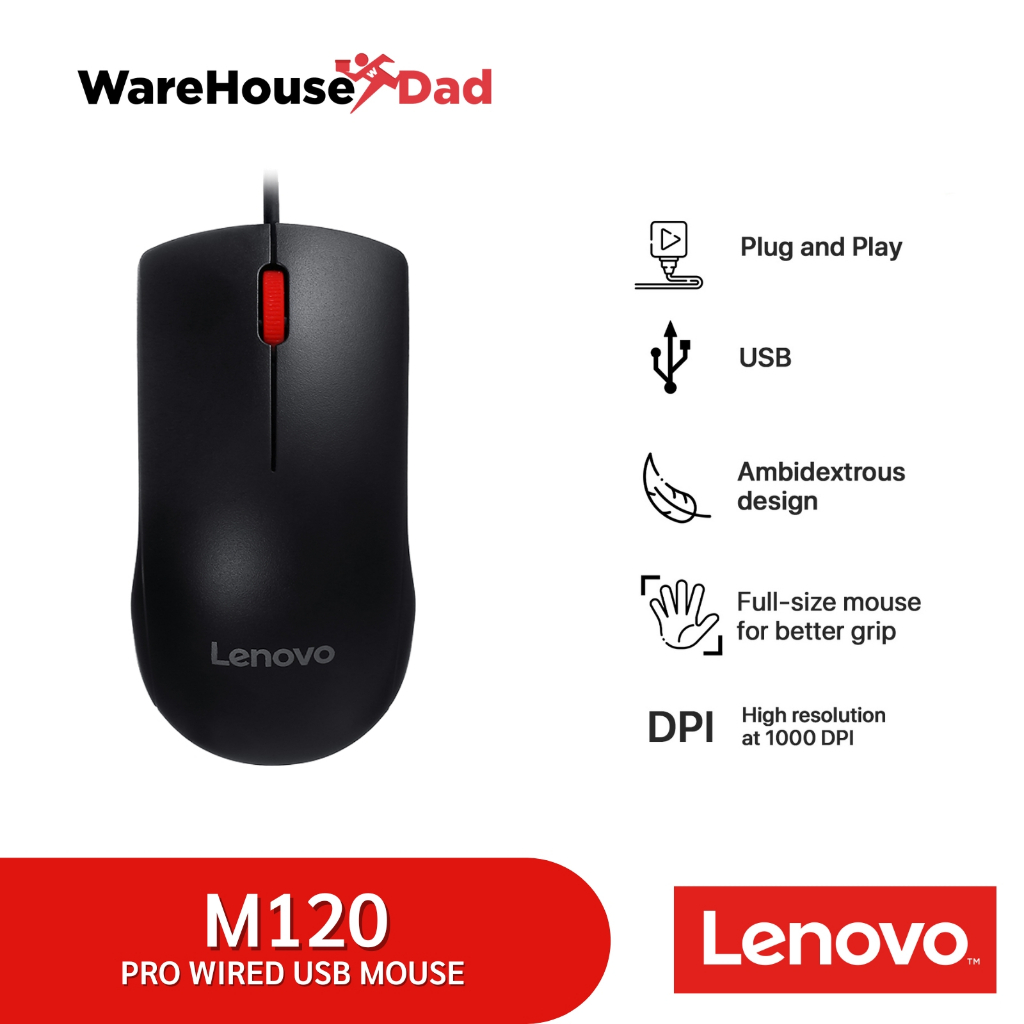 Lenovo M120 Pro USB Wired Mouse Black for PC Laptop | Shopee Philippines