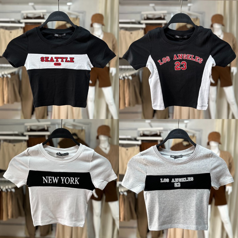 Zara printed crop top y2k aesthetic casual cotton tee new york/los ...