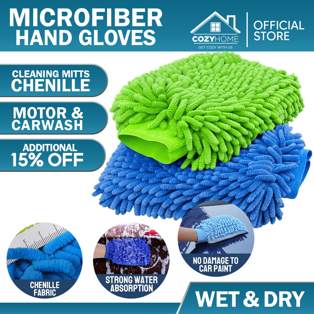 Cozyhome Microfiber Hand Gloves Towel and Sponge Cleaning Rag for Motor ...