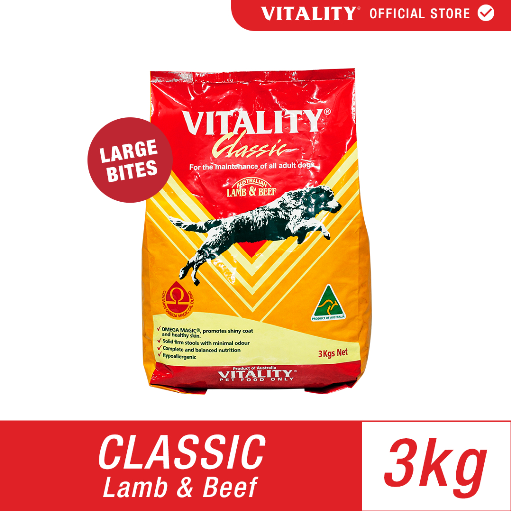 VITALITY Classic Lamb and Beef Dry Dog Food- Large Bites (3kg) | Shopee ...