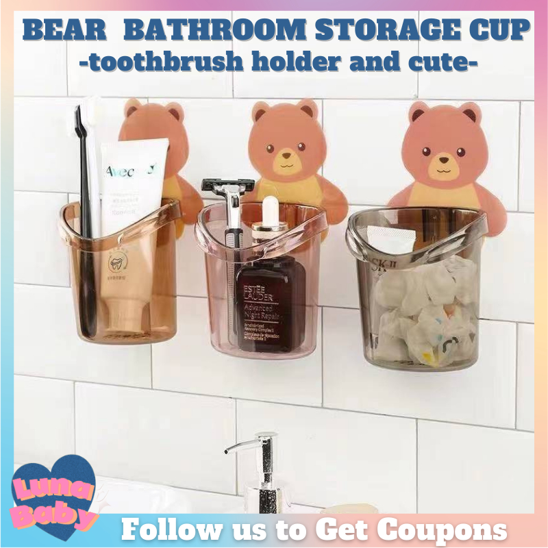 Bear Toothpaste Toothbrush Holder Plastic Bathroom Cup Storage Hold ...