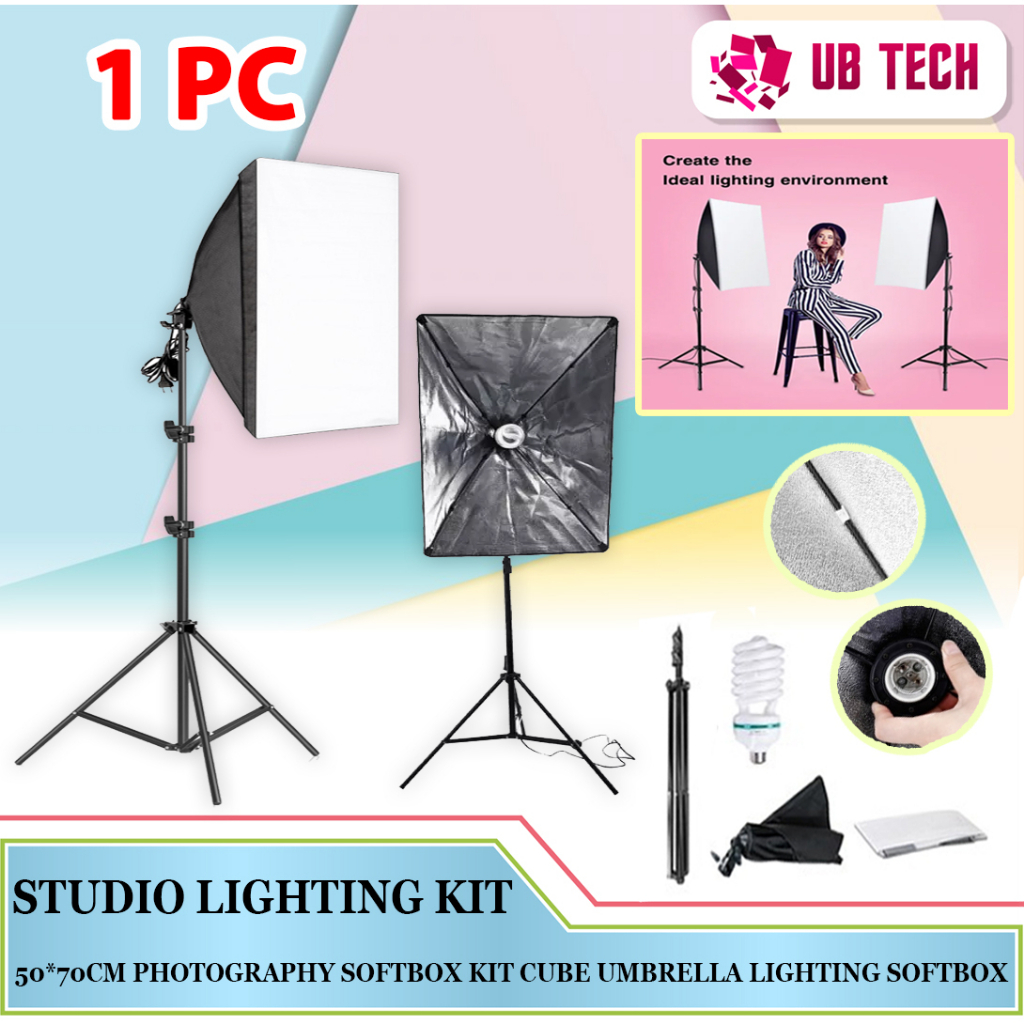 50*70cm Softbox 2.1M Light Stand Photography Kit Photo Video Studio ...