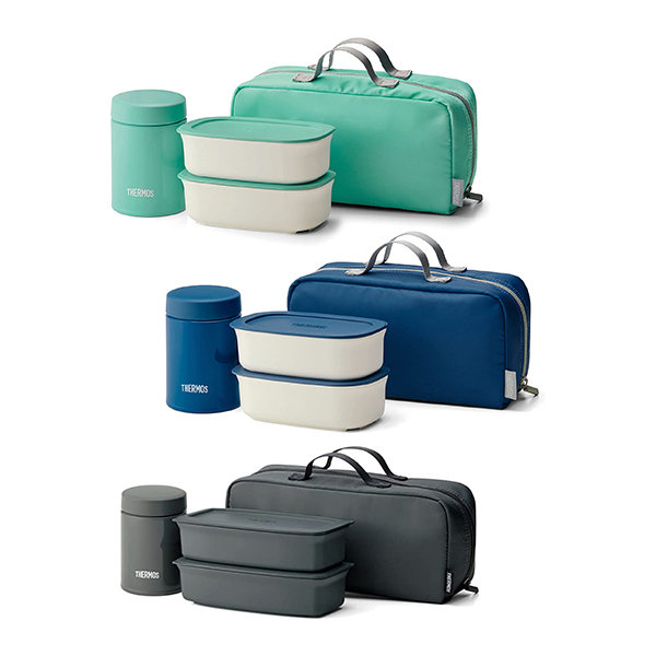 THERMOS Lunch Bento Box Vacuum Insulated Soup Lunch Set with Pouch Mint/Navy/Dark Gray JEA-800 ...