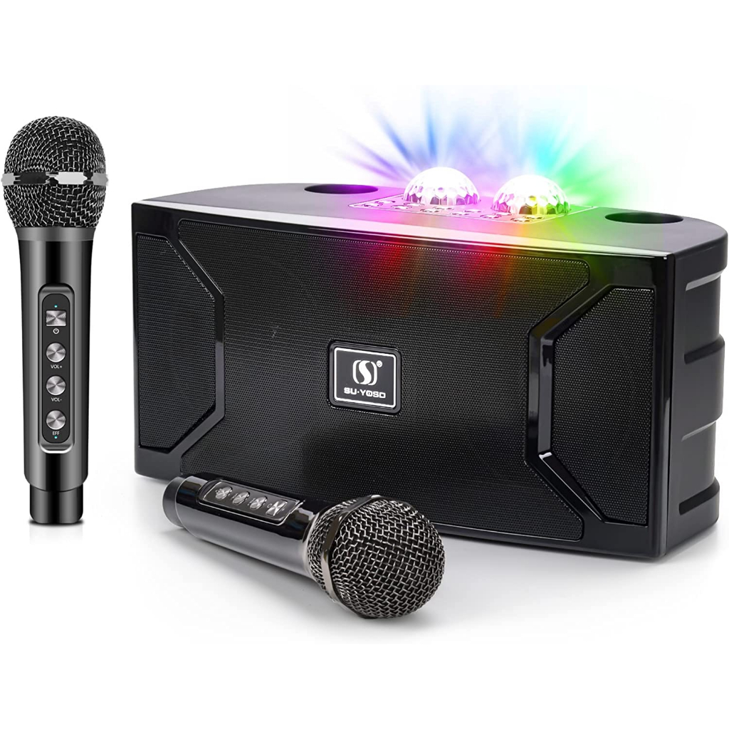 Portable Karaoke Speaker with 2 Wireless Microphones Colorful LED Dance ...