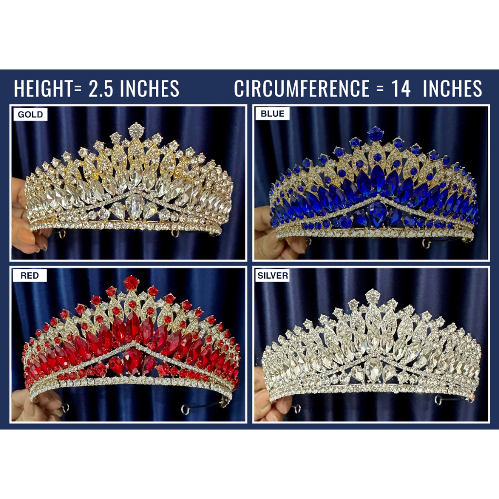 Elegant pageant Crowns Silver Gold Blue Red colours 2.5 inches height ...