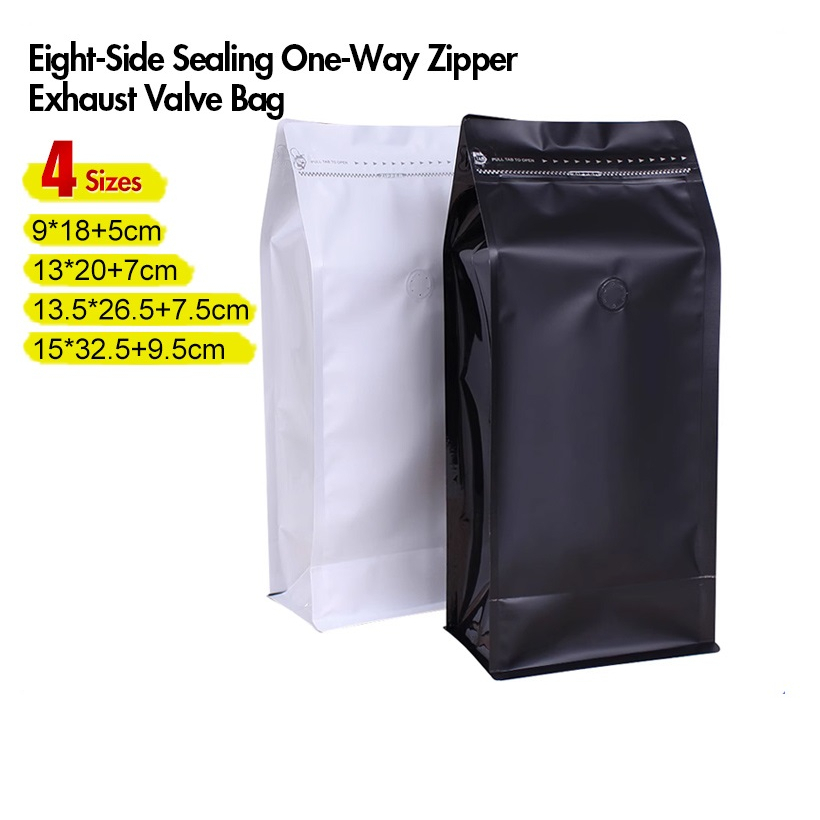 10pcs Black / White / Brown Kraft Matte Coffee Stand Up Pouch with One ...