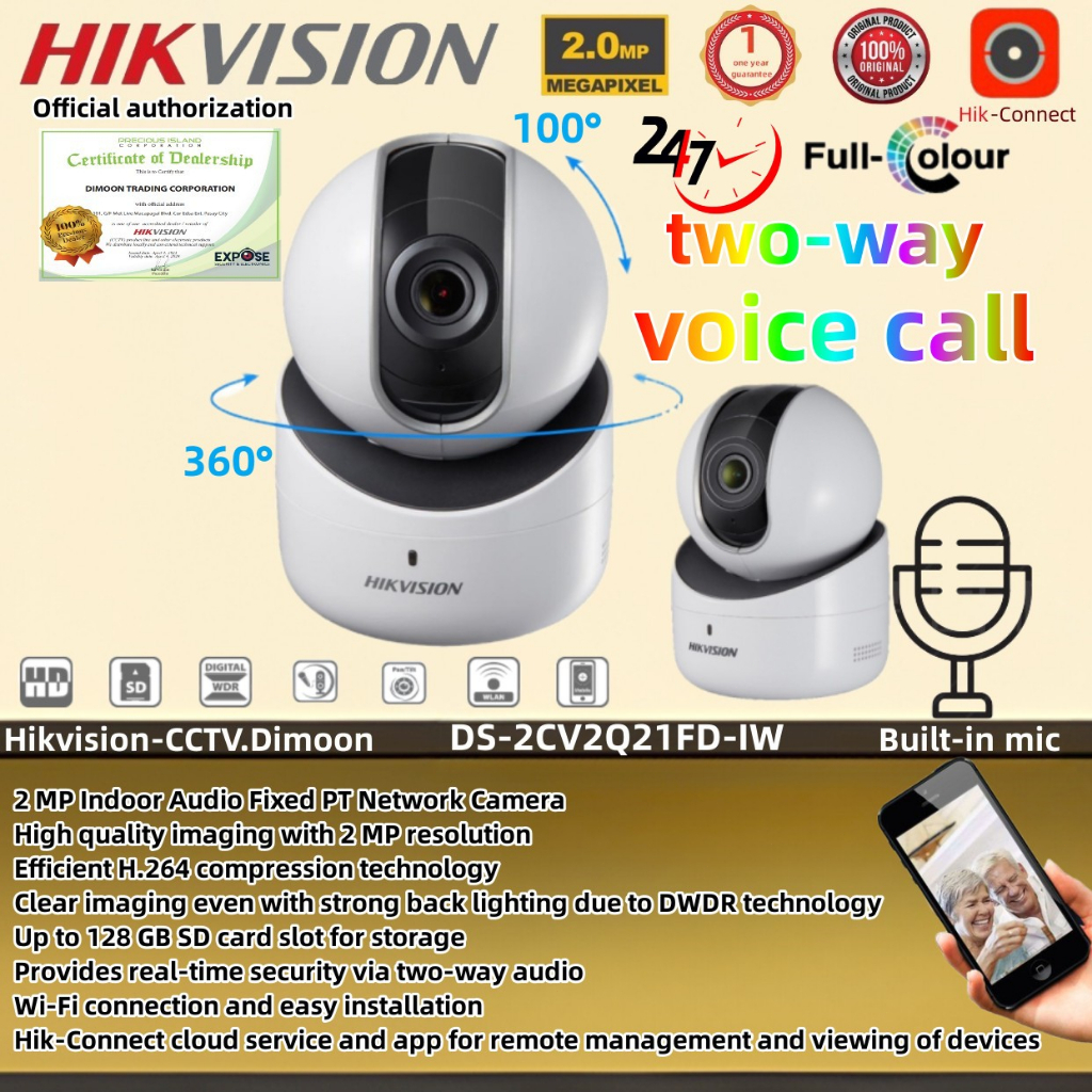 Hikvision 2MP HD WIFI two-way audio Fixed PT Network Camera Indoor ...
