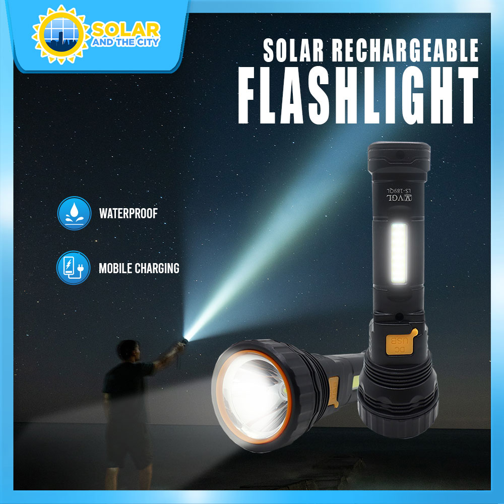 S&C Solar/USB Charging Flashlight Long Range Rechargeable Flash Light ...