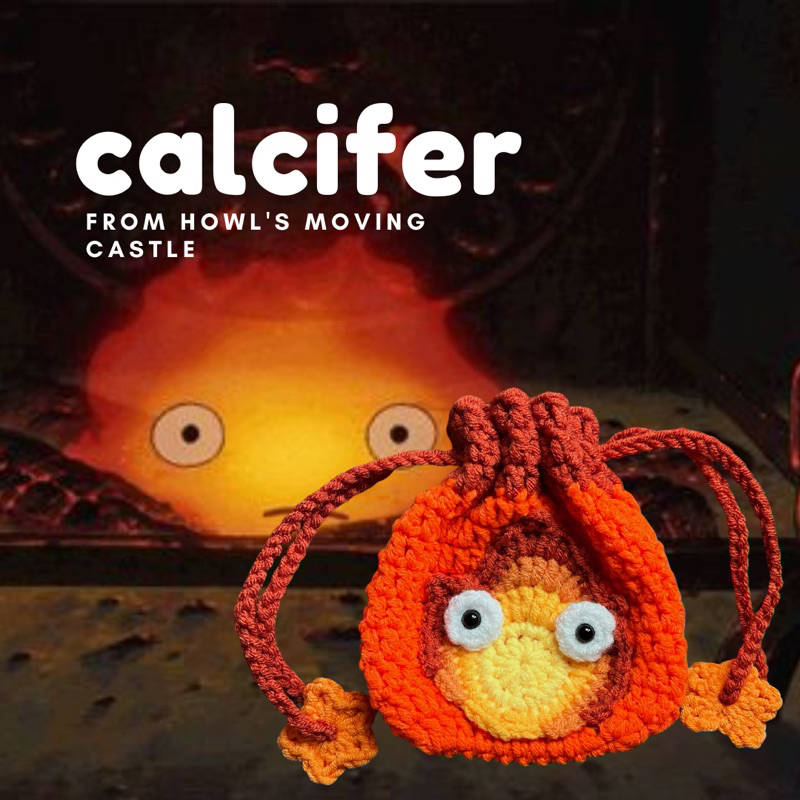 Handmade Crochet Calcifer Inspired Pouch Studio Ghibli Coin Purse Bag ...