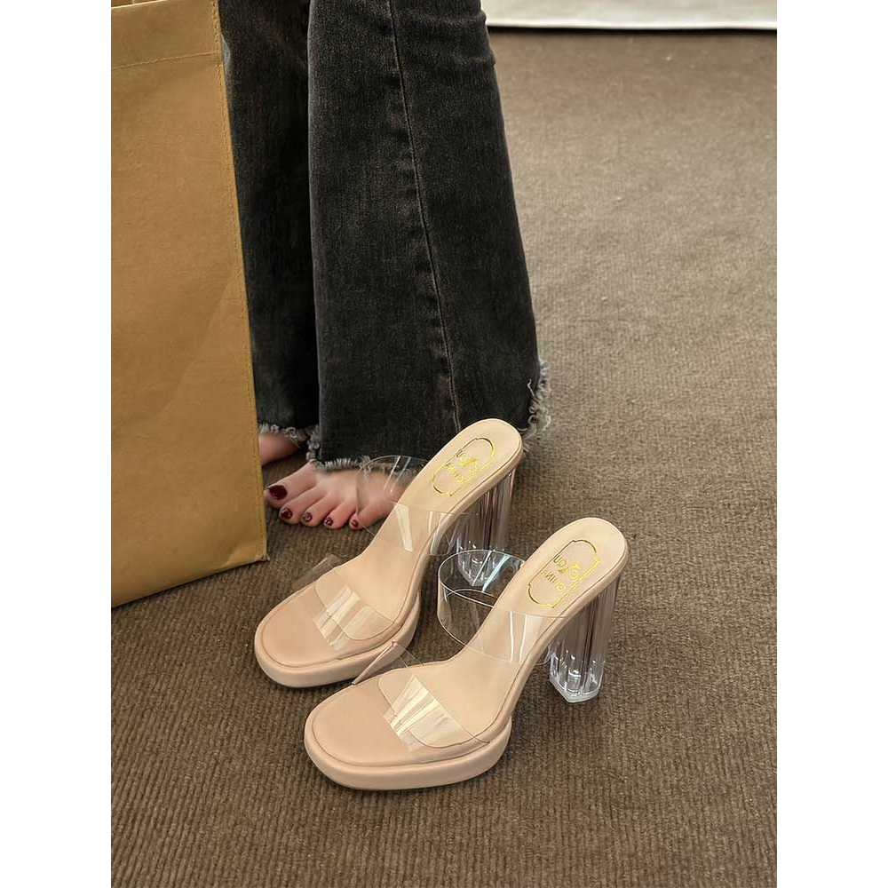 Transparent High Heels Slippers for Women2023New Versatile Crystal Heel ...