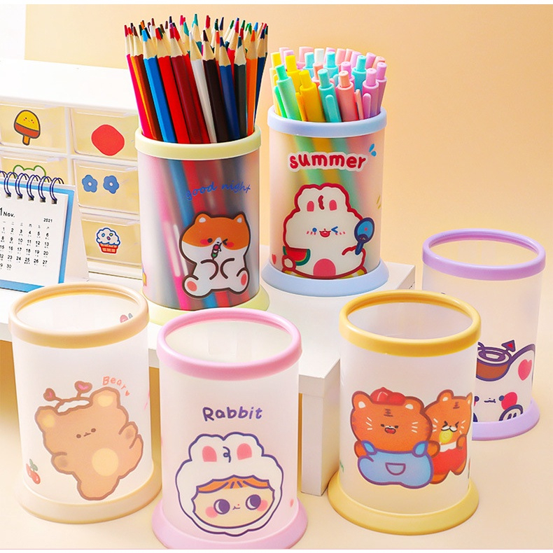 Cute Cartoon Round Folding Pen Holder Pen Container Desk Organizer ...