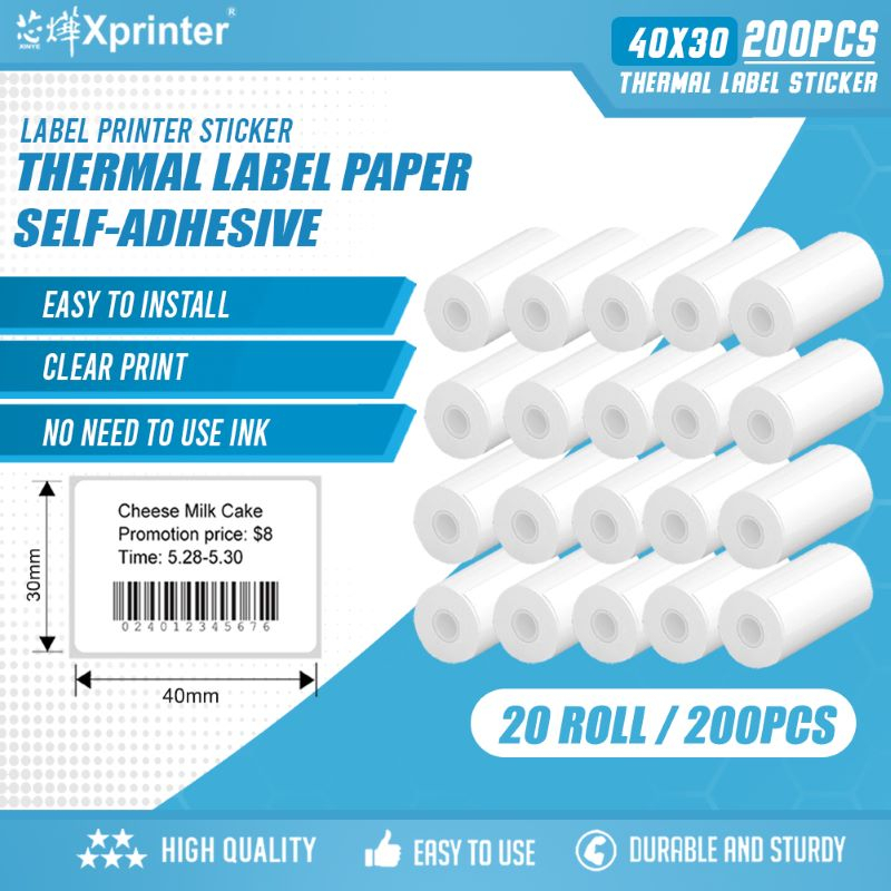 20ROLLS 40mmx30mm Thermal Label Barcode Sticker Paper 40mmX30mm 200 ...