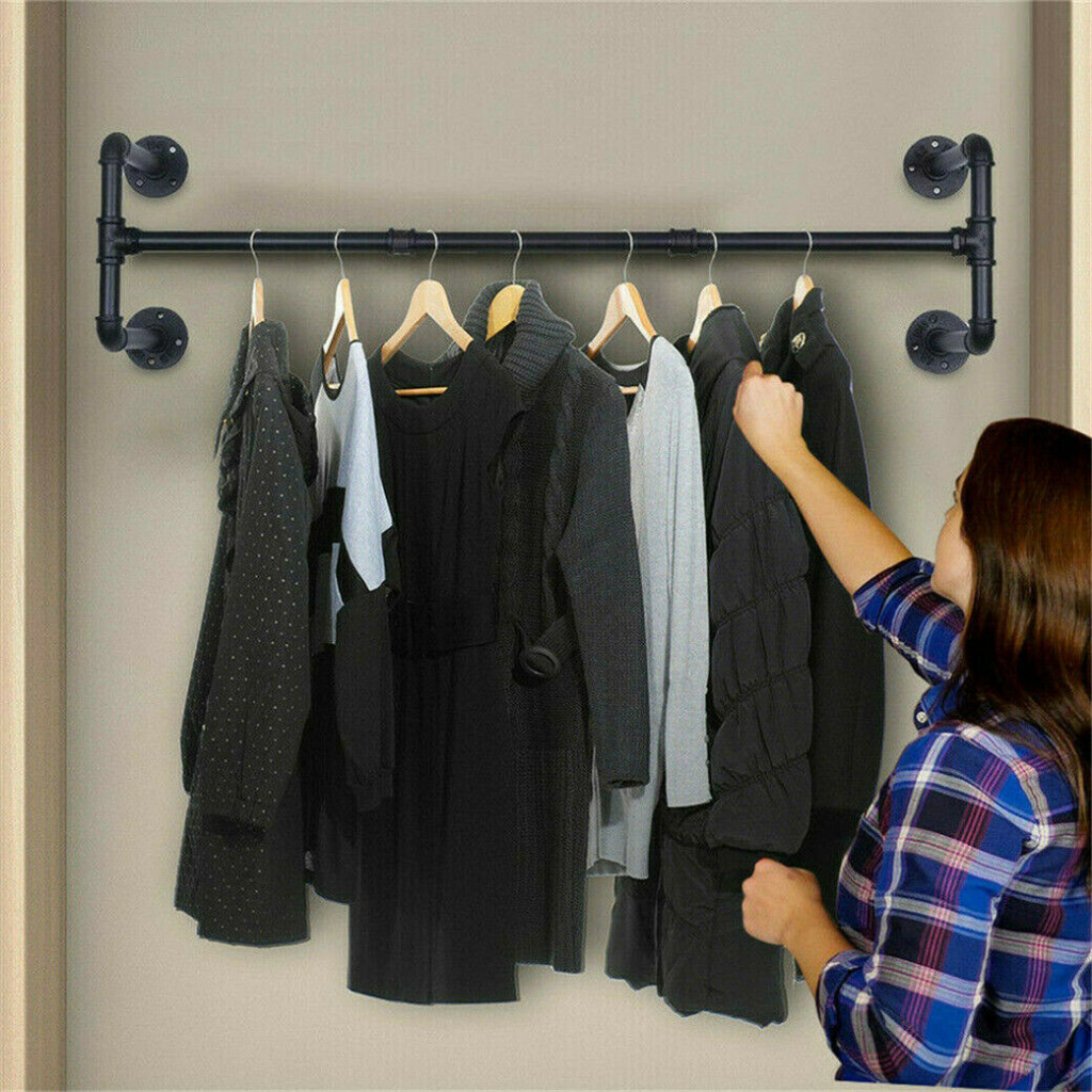 Heavy Duty Clothes Rail Industrial Pipe Garment Rack Wall Mounted ...