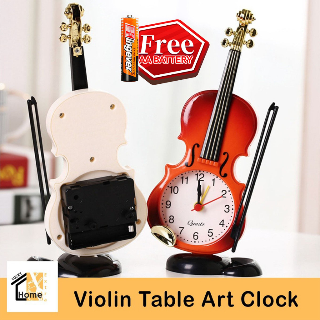 Lucky Violin Table Art Clock Alarm Clock with FREE Battery | Shopee ...