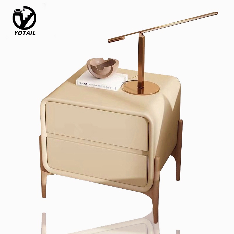 YOTAIL Simple Modern Bedside Table Milk Tea Style Solid Wood Bedroom ...