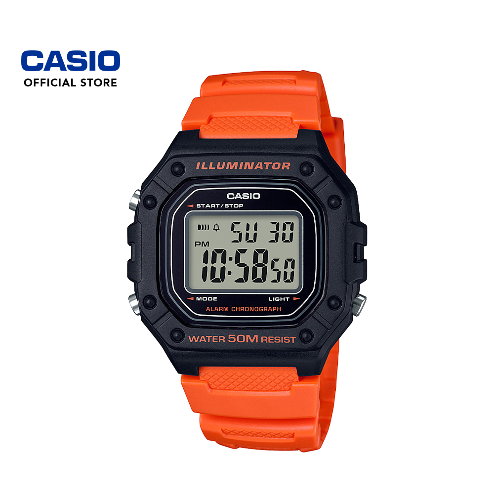 Casio (W-218H-4B2VDF) Orange Resin Strap 50 Meter Date Display Digital ...