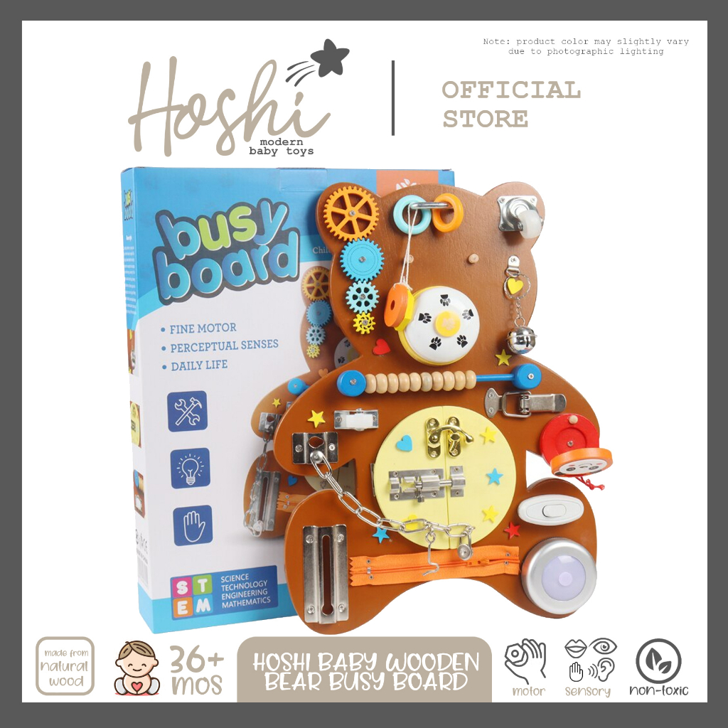 Hoshi Baby Premium Wooden Bear Busy Board, Montessori Educational ...