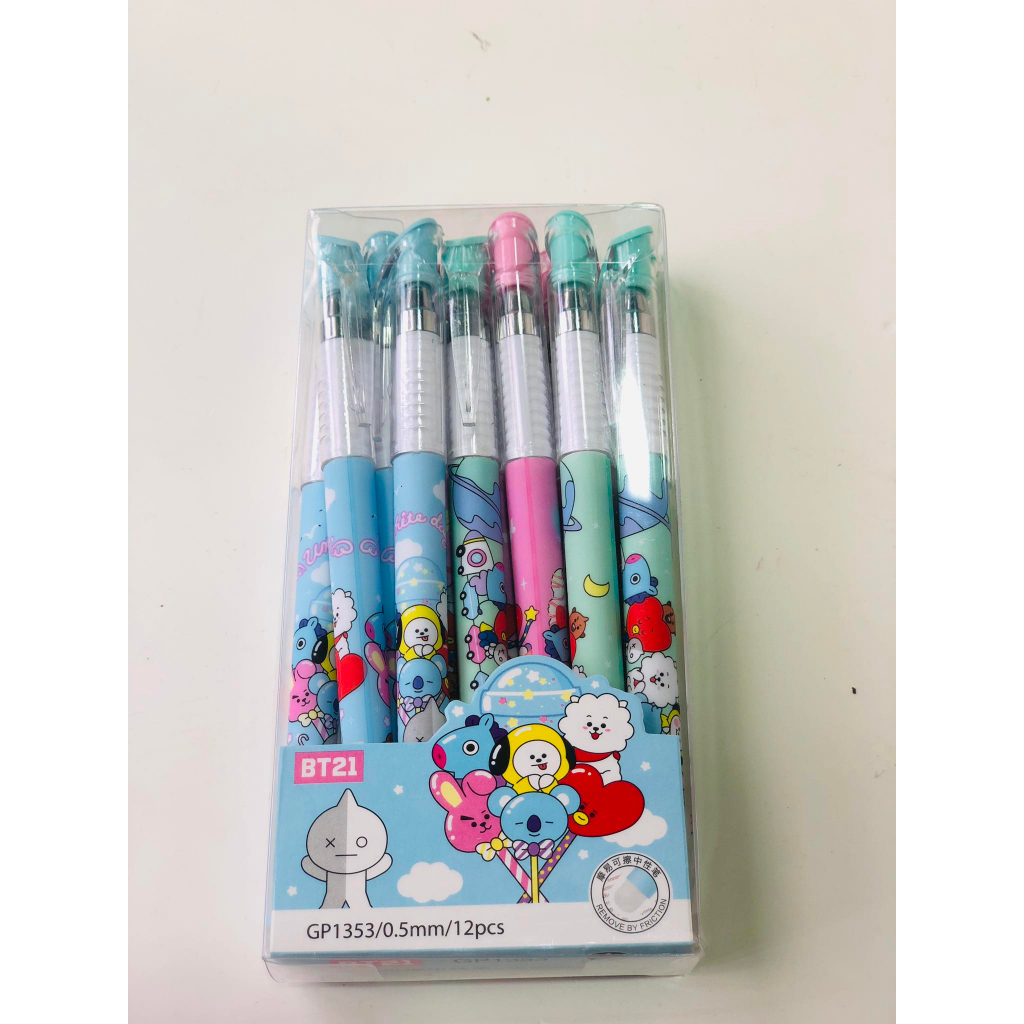 Black ink Erasable Gel Pen Full Needle Tube Cartoon BT21 Magic Eraser ...