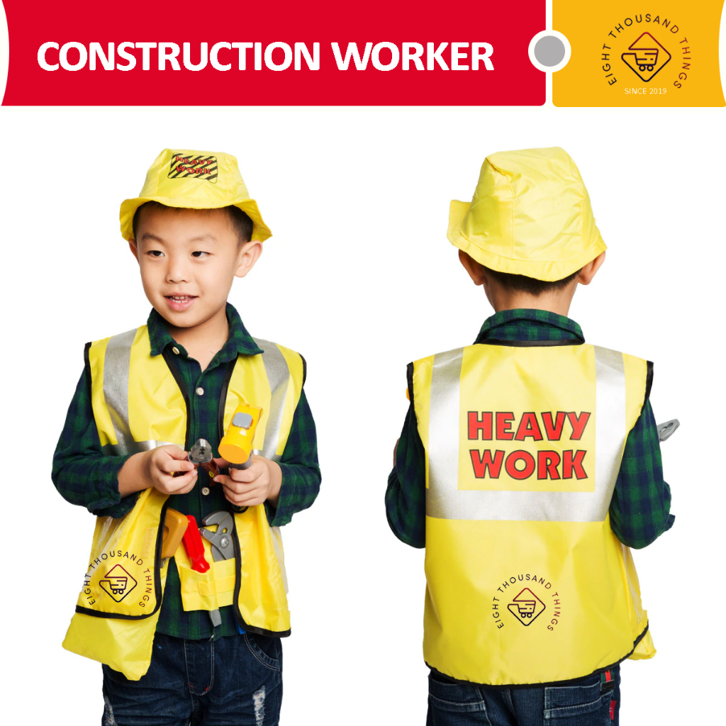 Construction Worker Kids Professional Costume Career Outfit Role Play ...