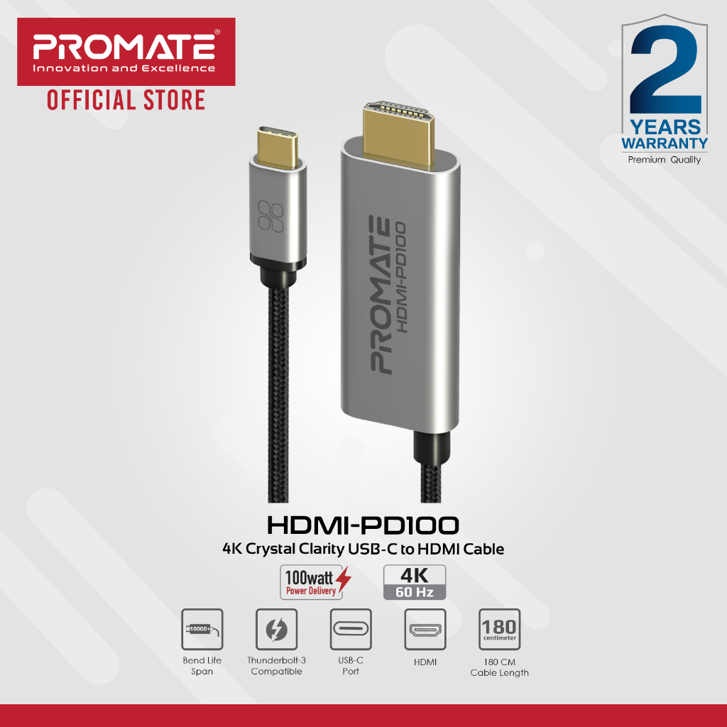 Promate HDMI-PD100 4K CrystalClarity USB-C to HDMI Cable | Shopee ...