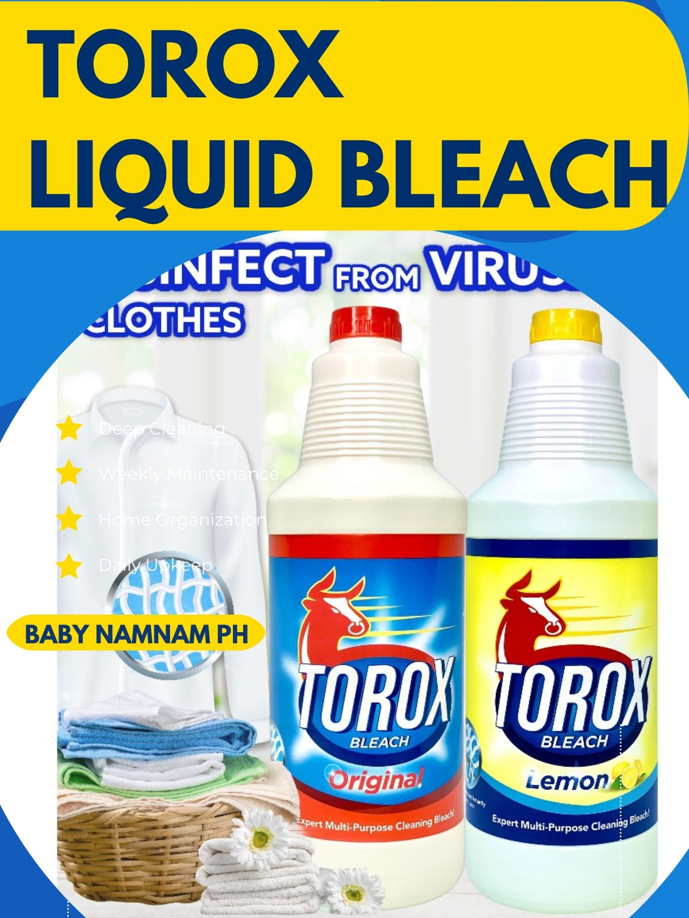 TOROX Bleach 1000 mL Sodium Hypochlorite Tough Clothes Stain Dirt ...