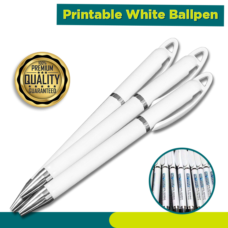(5pcs) White Printable Ball Pen Black Ink Pen | Shopee Philippines