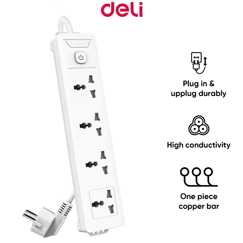 Deli Extension Cord 4 Gang Household Power Strip Extension Cord Socket ...