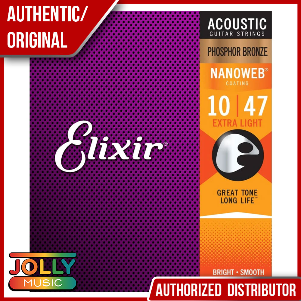 Elixir Acoustic Phosphor Bronze Acoustic Guitar Strings with NANOWEB ...