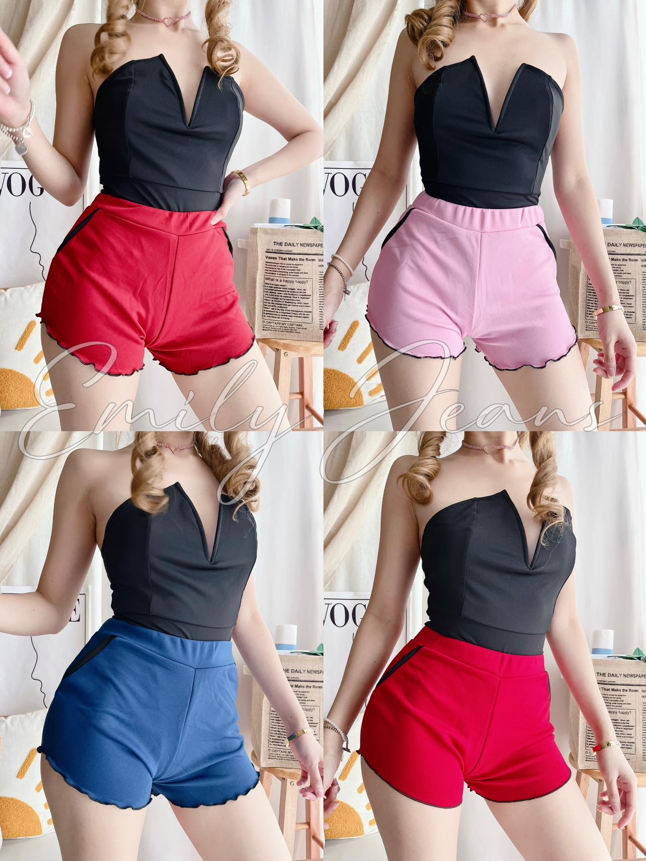 EMILY Plain Ladies Lettuce Short New Trend | Shopee Philippines