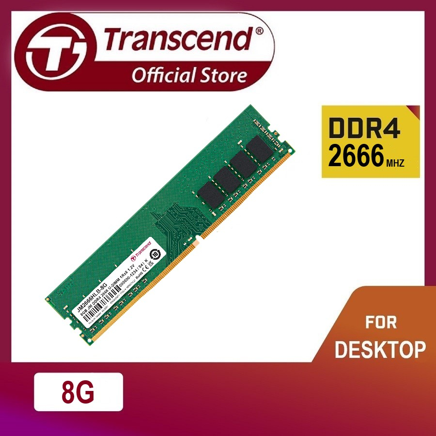 Transcend 8GB DDR4 2666MHz Long DIMM Desktop Memory 1R X 8 JetRam