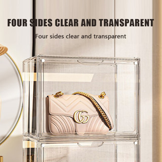 UUOO Stackable Acrylic Bag Organizer Case & Display Box Side Drop ...