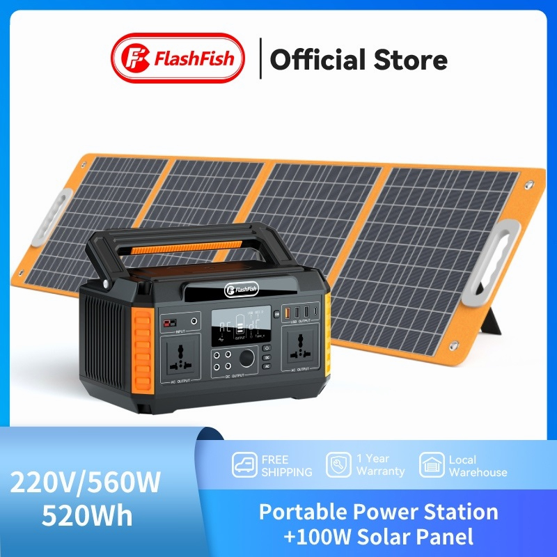 FlashFish 560W Portable Solar Generator Power Station with Solar Panel Power Supply for Home ...